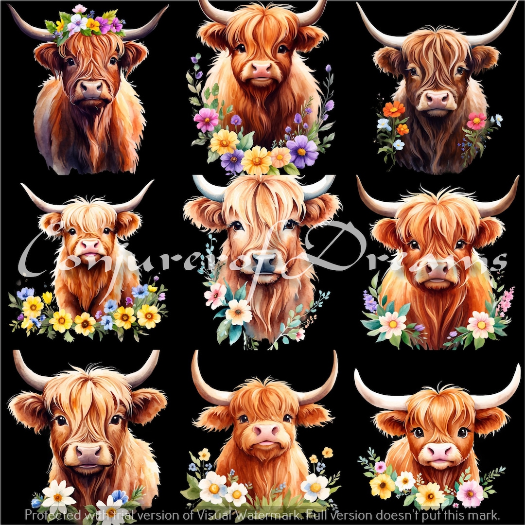 Highland Cows Clipart AI Art Digital Download Set of 9 - Etsy