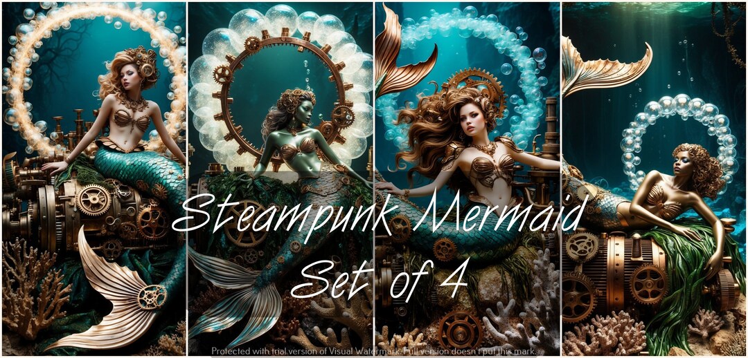 Steampunk Mermaid Art Digital Download Set of 4 - Etsy