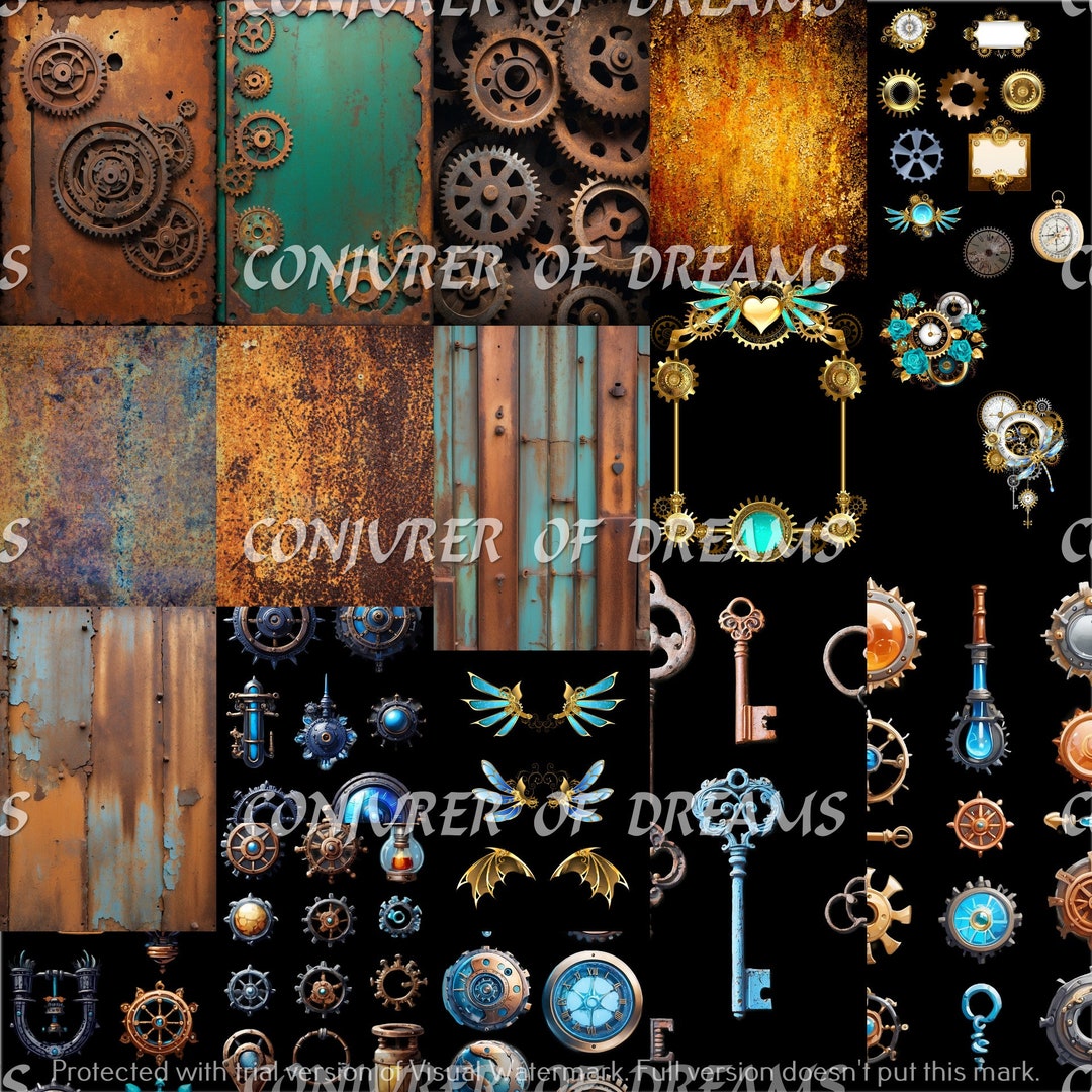 Steampunk Backgrounds and Elements AI Art Digital Download Set of 18 ...