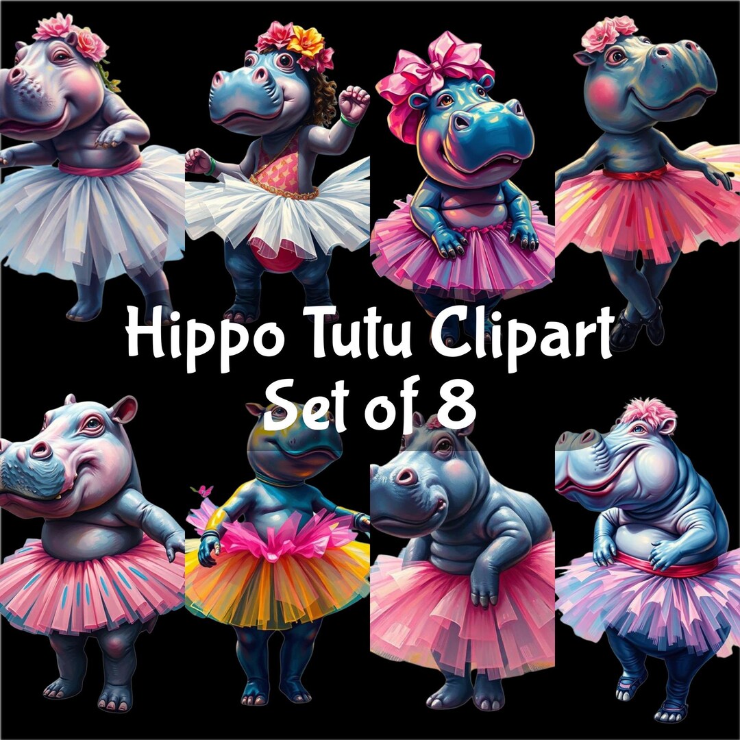 Hippo Tutu Clipart Digital Download Set of 8 PNGS - Etsy