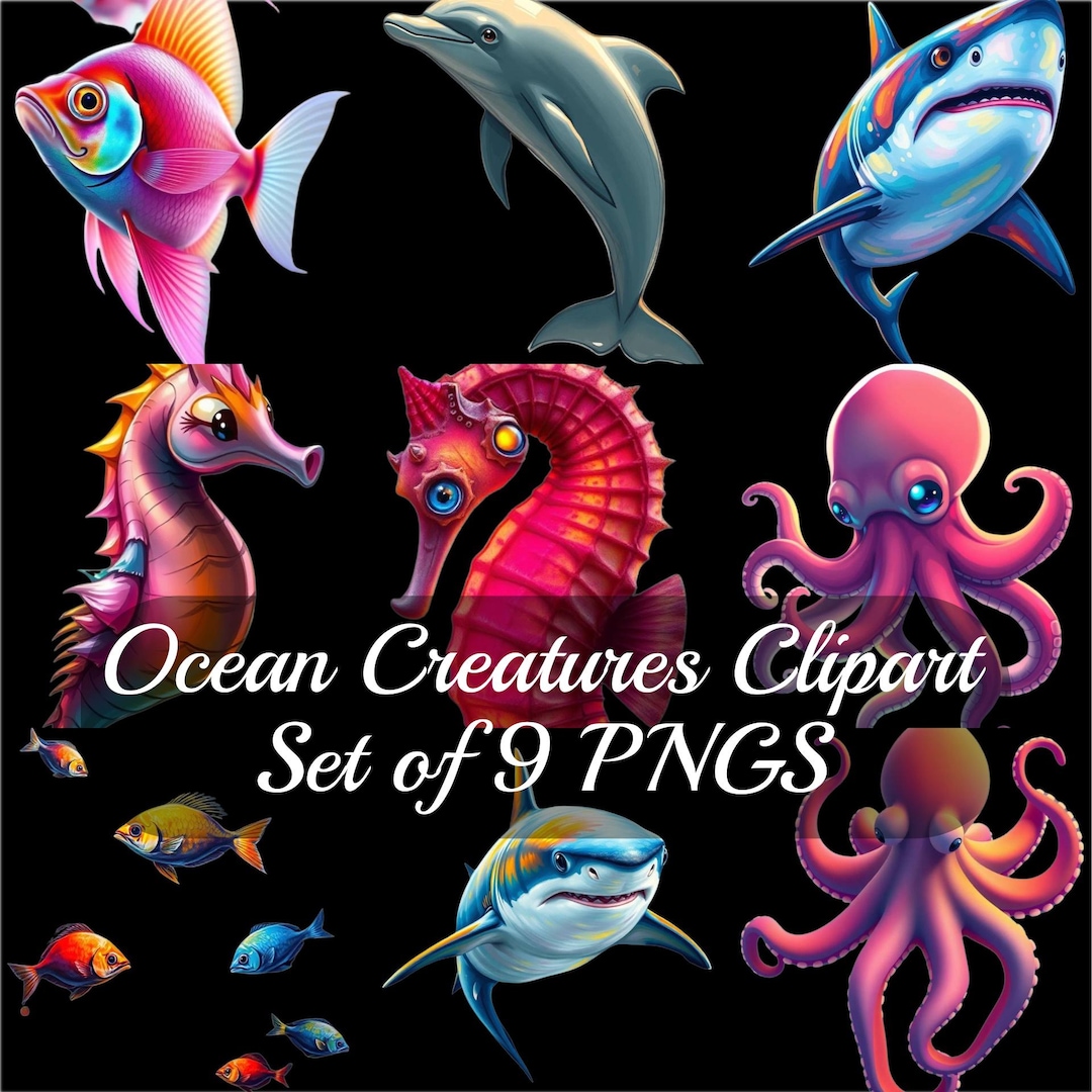 Sea Creatures Clipart Digital Download Set of 9 PNGS - Etsy