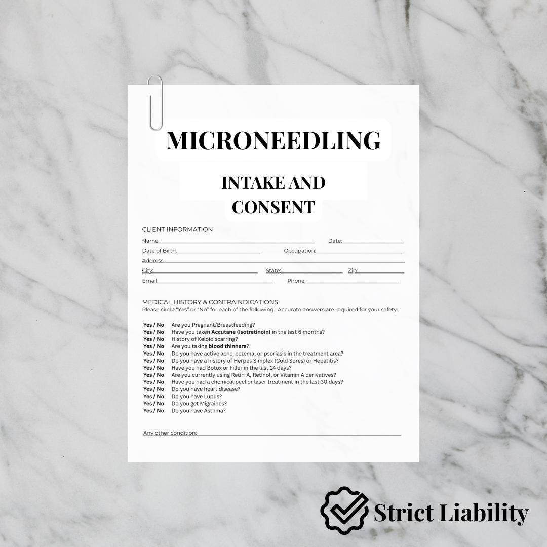 Microneedling Consent Form | Esthetician Client Intake (canva Template ...