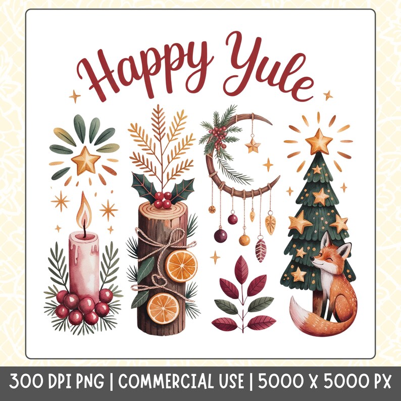 Yule Watercolor Brushstroke PNG: Pagan Christmas Shirt Design (digital ...