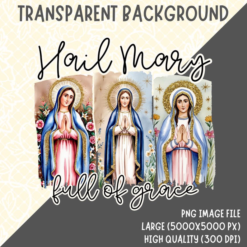 Hail Mary PNG: Brushstroke Virgin Mary Design (digital Download ...