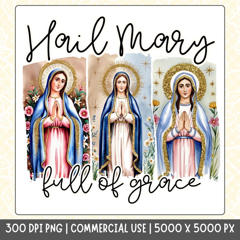 Hail Mary PNG: Brushstroke Virgin Mary Design (digital Download ...