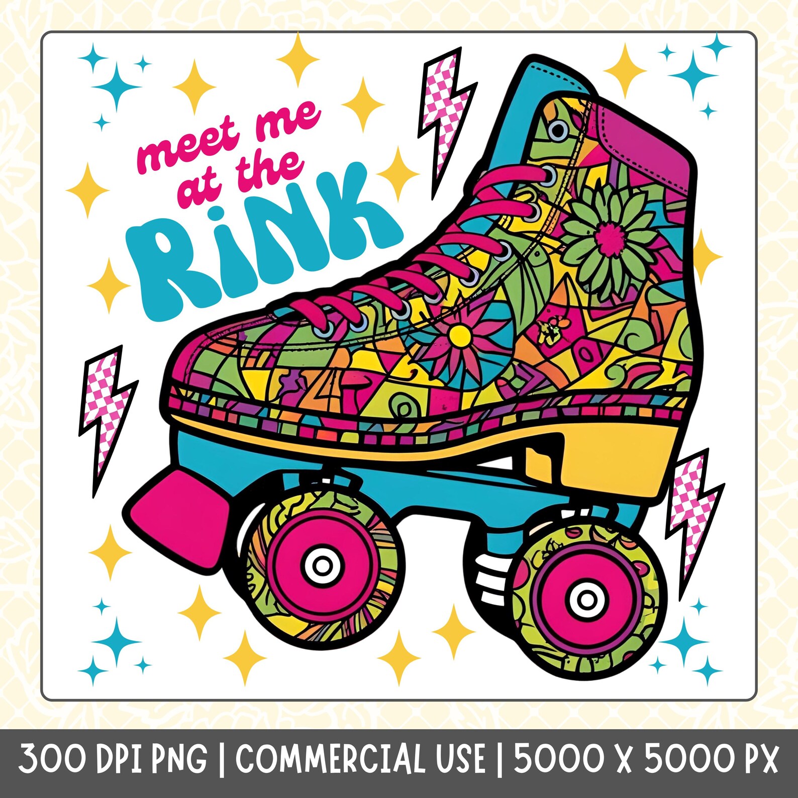 90s Roller Skate Sublimation Design | Retro Transparent PNG for DTF ...