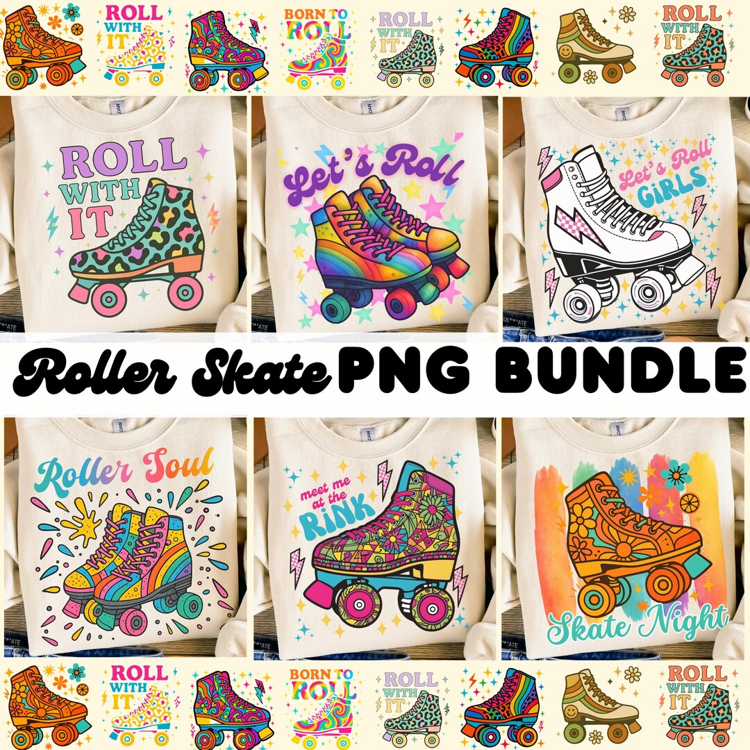 Retro Roller Skate PNG Clipart Bundle: Colorful Sublimation Designs ...