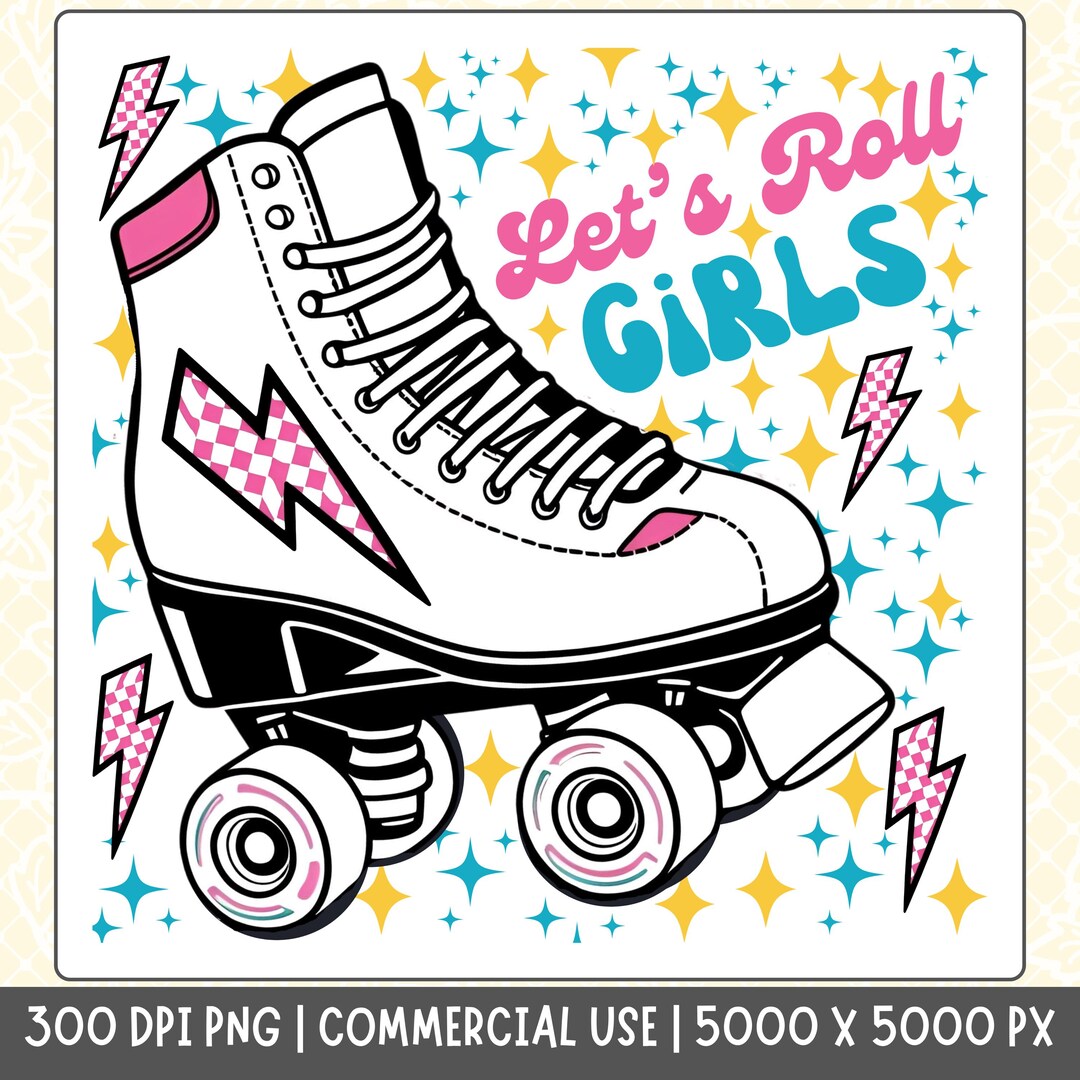 90s Roller Skate Sublimation Design | Retro Transparent PNG for DTF ...
