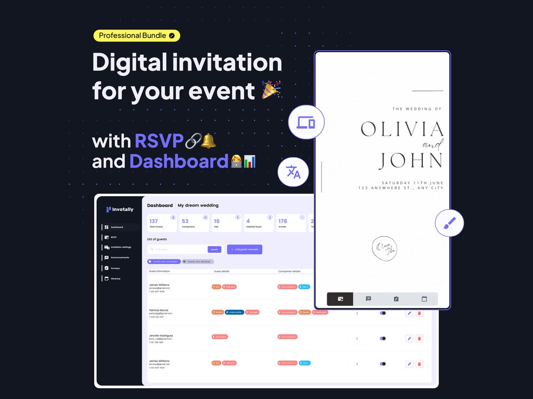 Digital Wedding Invitation & RSVP - Mini Wedding Website - Modern Fonts ...