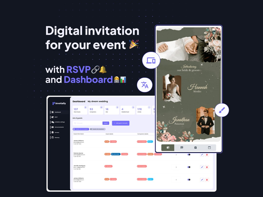 Digital Wedding Invitation & RSVP - Mini Wedding Website - Modern Fonts ...