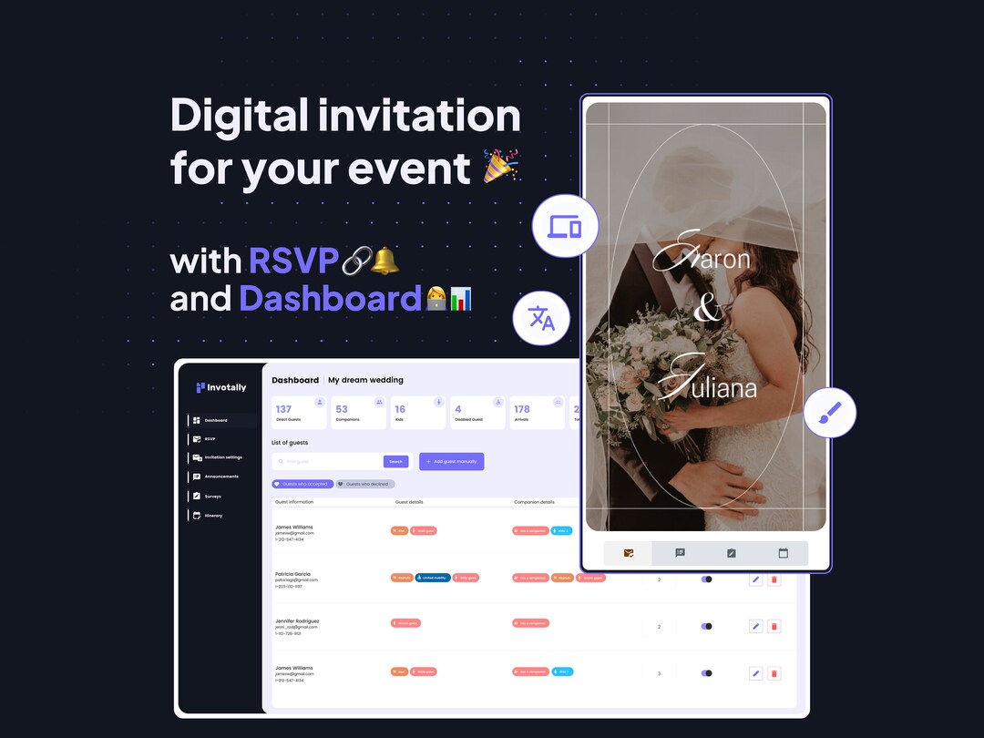 Digital Wedding Invitation & RSVP - Mini Wedding Website - Modern Fonts ...