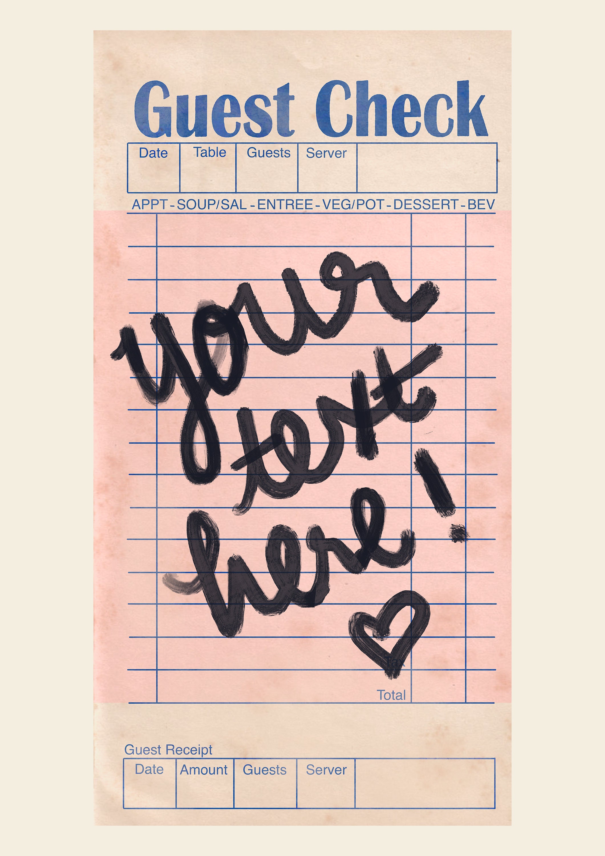 Custom Guest Check Art Print, Trendy Wall Art, Guest Check Print ...