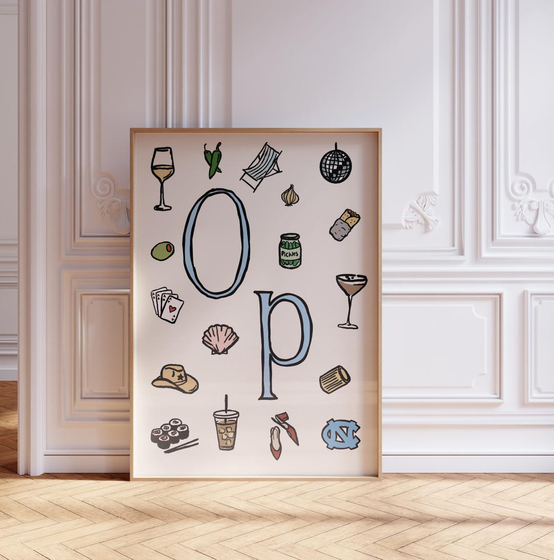 Custom Initials Art Print With Icons: Personalized Wall Decor (digital ...