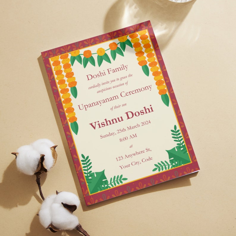 Editable Upanayanam Ceremony Invitation, Printable Thread Ceremony ...