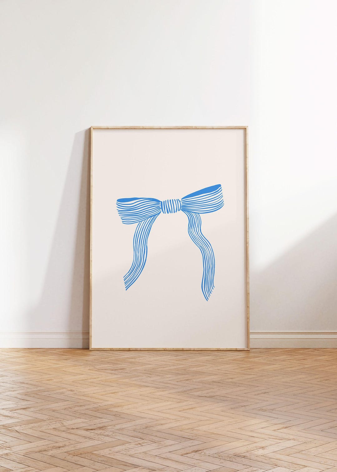 Blue Bow Art Print Simple Bow Poster Ribbon Bow Art Minimalist ...