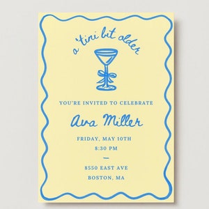 Invitación de cumpleaños Martini Azul Dibujada a Mano Plantilla Canva ...