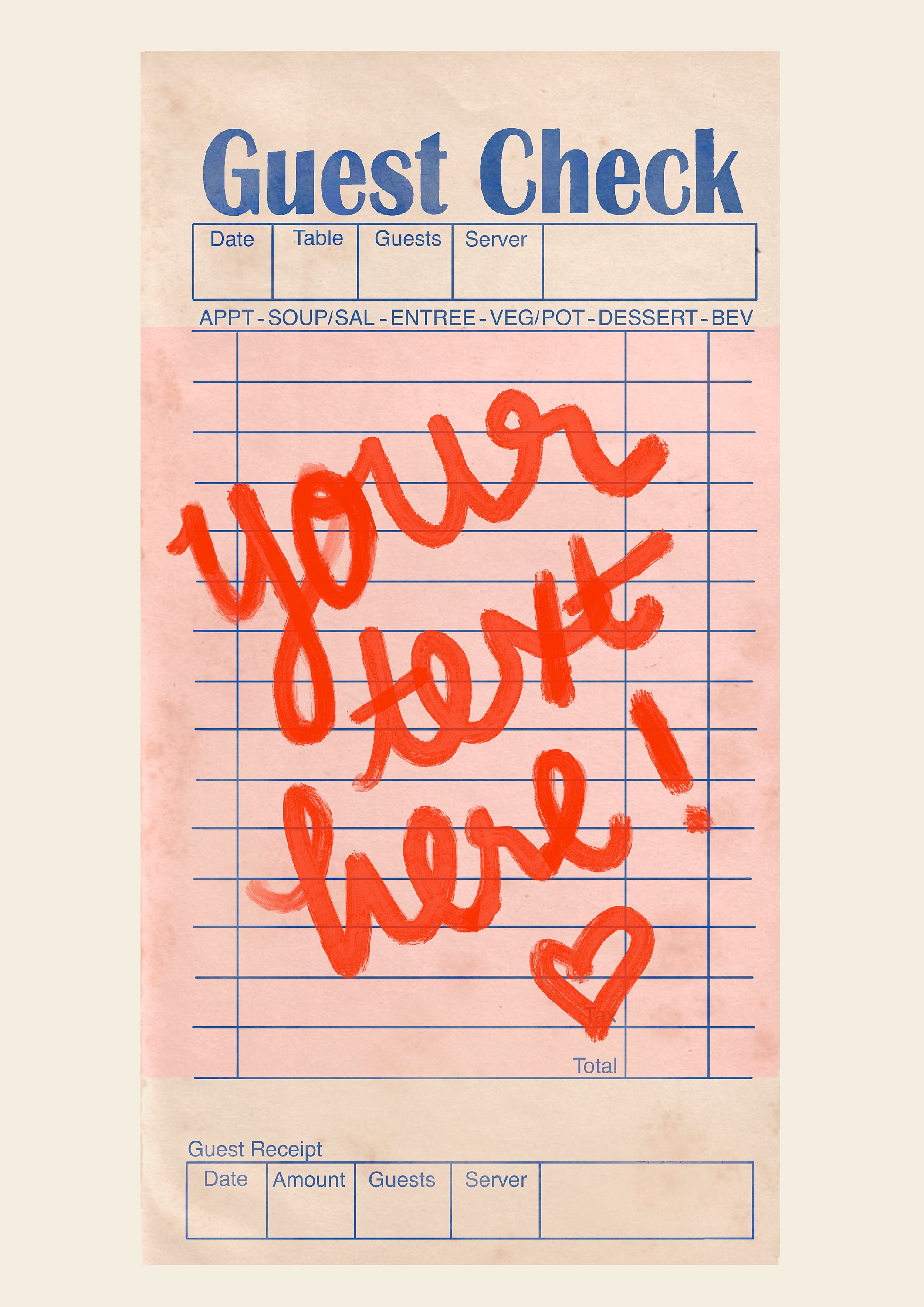 Custom Guest Check Art Print, Trendy Wall Art, Guest Check Print, Custom Quote Print, Preppy ...