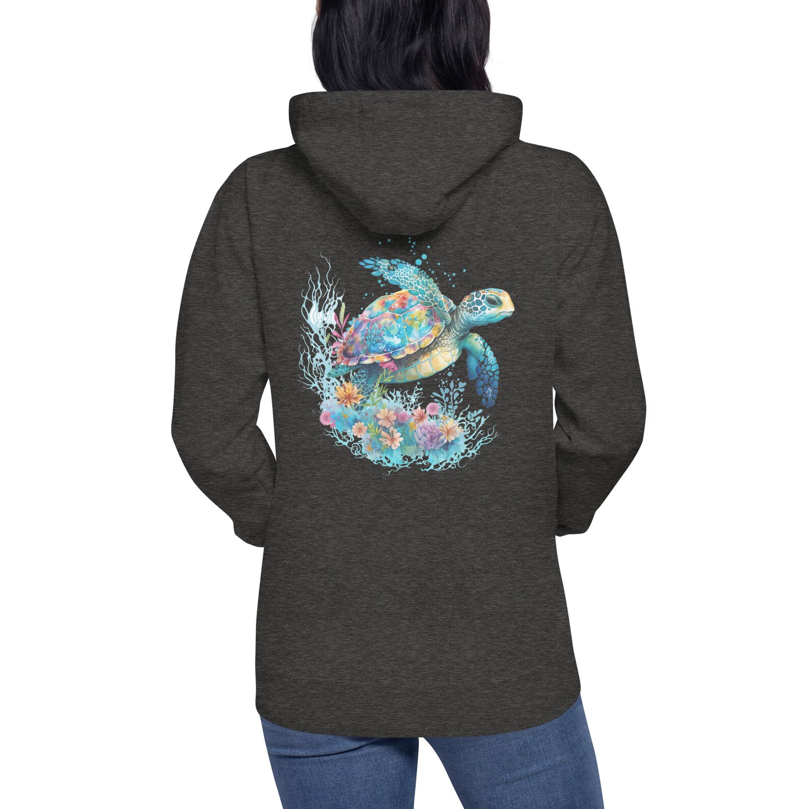 Unisex Sea Turtle Hoodie - Watercolor Floral Turtle Clipart Print - Etsy