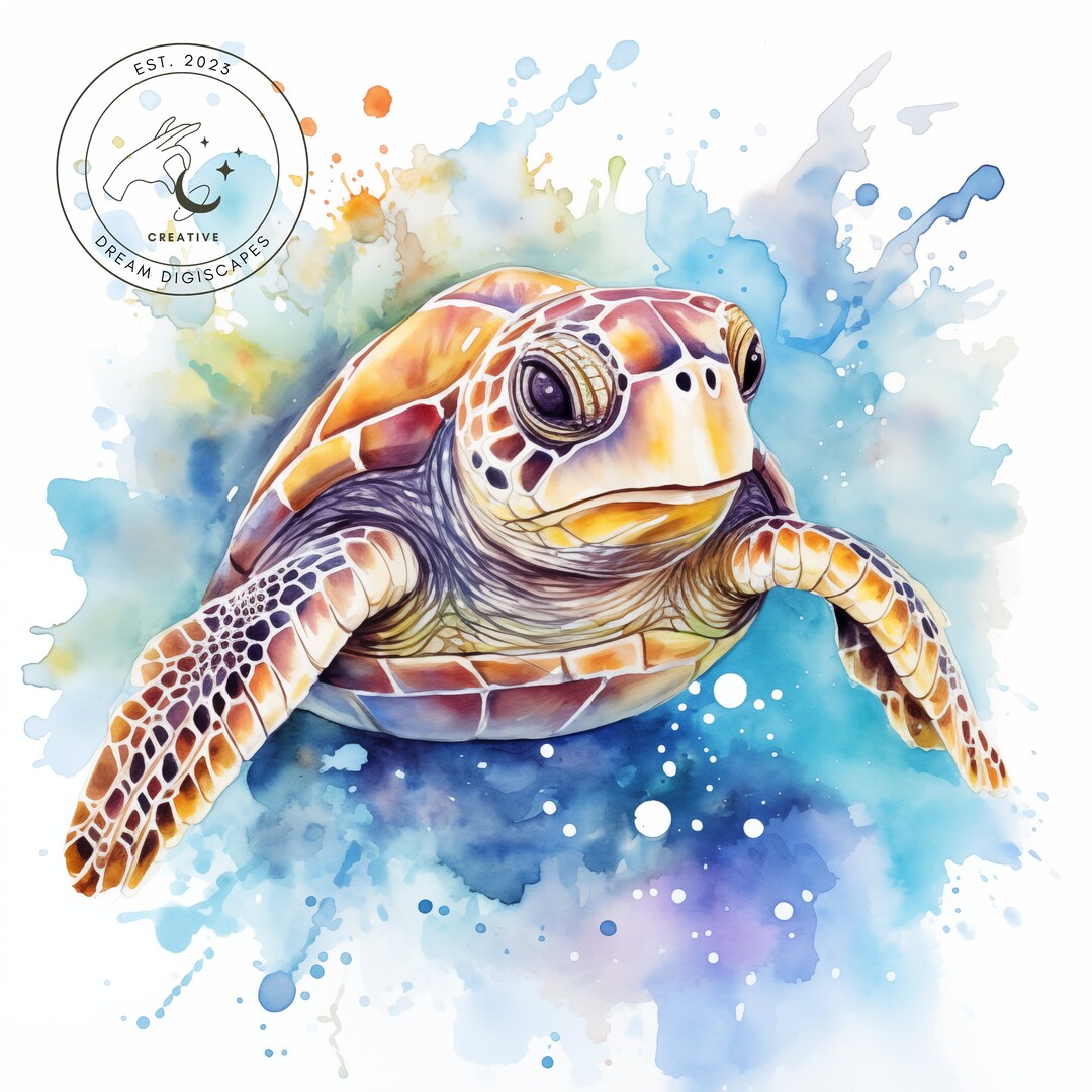 Watercolor Rainbow Sea Turtle Clipart, for Sublimation Tumblers, Wall ...
