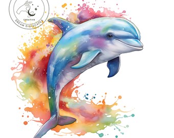 Watercolor Floral Dolphin Clipart | Sublimation Tumblers, Tshirts, Wall ...