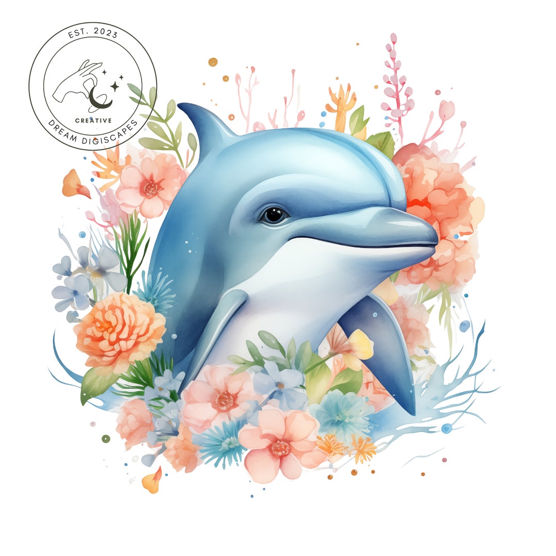 Watercolor Floral Art Dolphin Clipart | Sublimation Tumblers, Tshirts ...