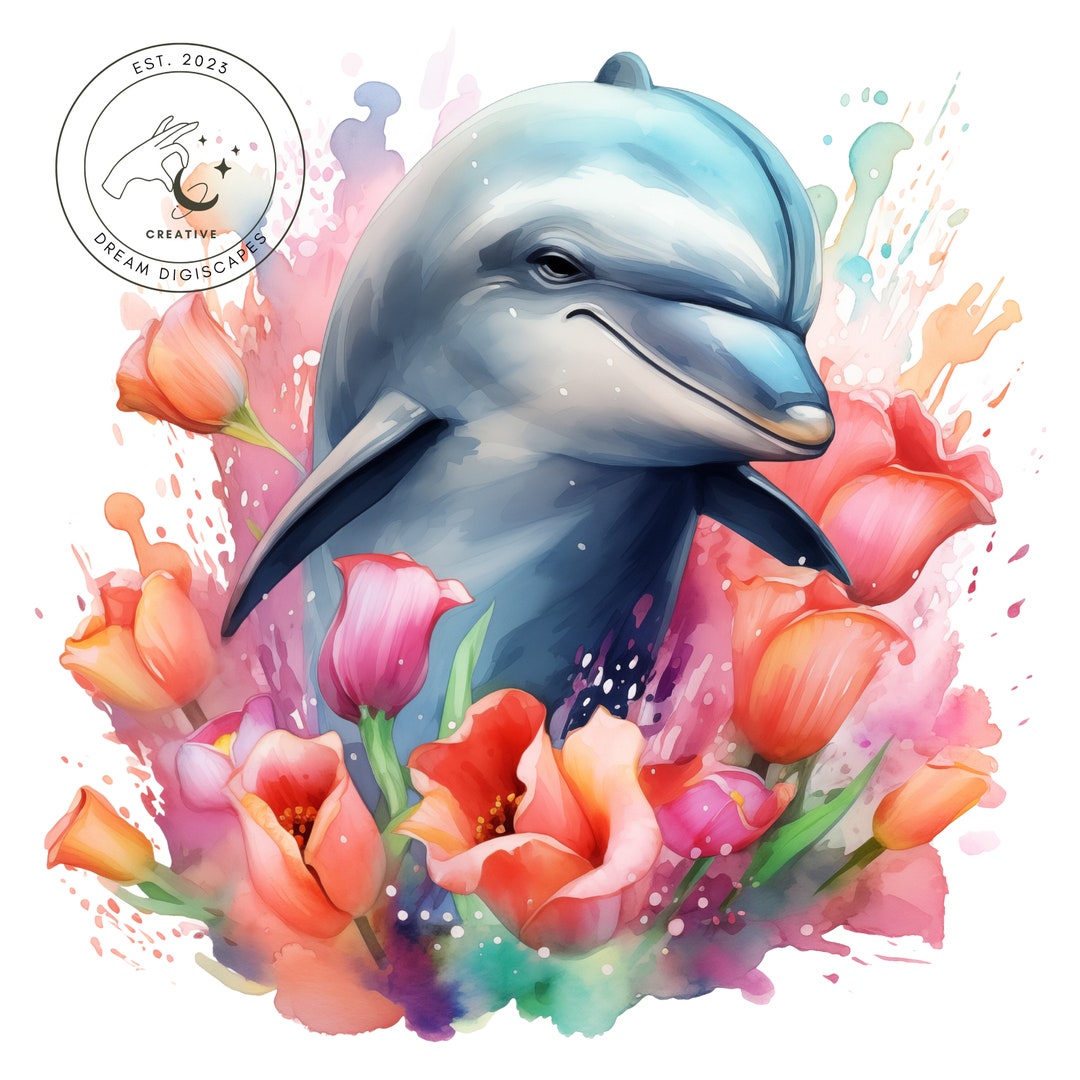 Watercolor Floral Art Dolphin Clipart | Sublimation Tumblers, Tshirts ...