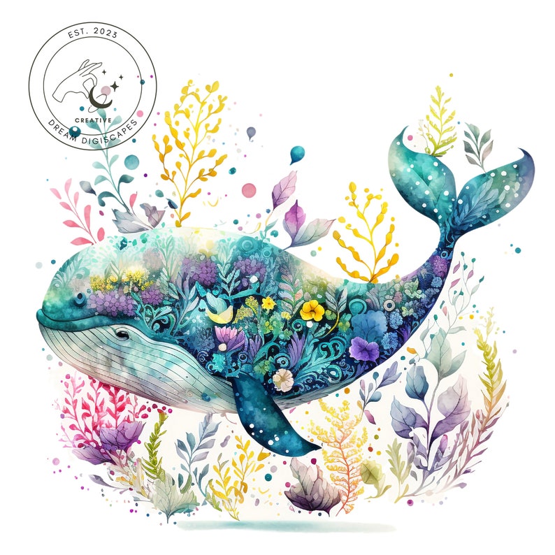 Whale Clipart, Sea Animals Clipart - Under the Sea Pngs, Watercolor Sea ...
