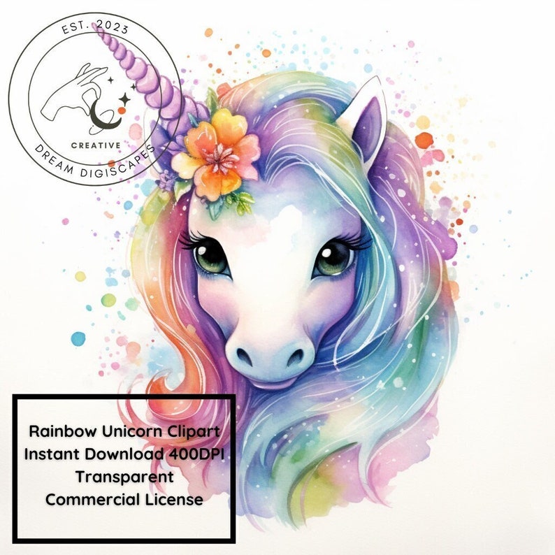 Watercolor Unicorn Rainbow Clipart, for Tumblers, Tshirt, Invites ...