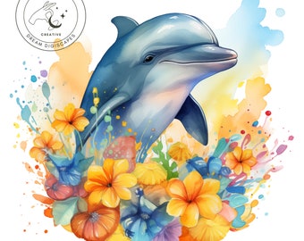 Watercolor Rainbow Dolphin Clipart | Sublimation Tumblers, Tshirts ...