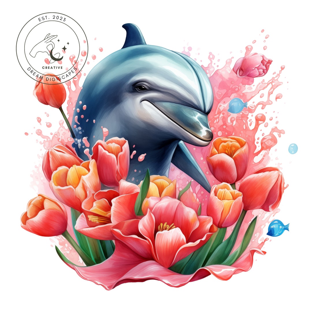 Watercolor Floral Art Dolphin Clipart Sublimation Tumblers, Tshirts ...