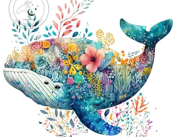 Whale Clipart, Sea Animals Clipart - Under the Sea Pngs, Watercolor Sea ...