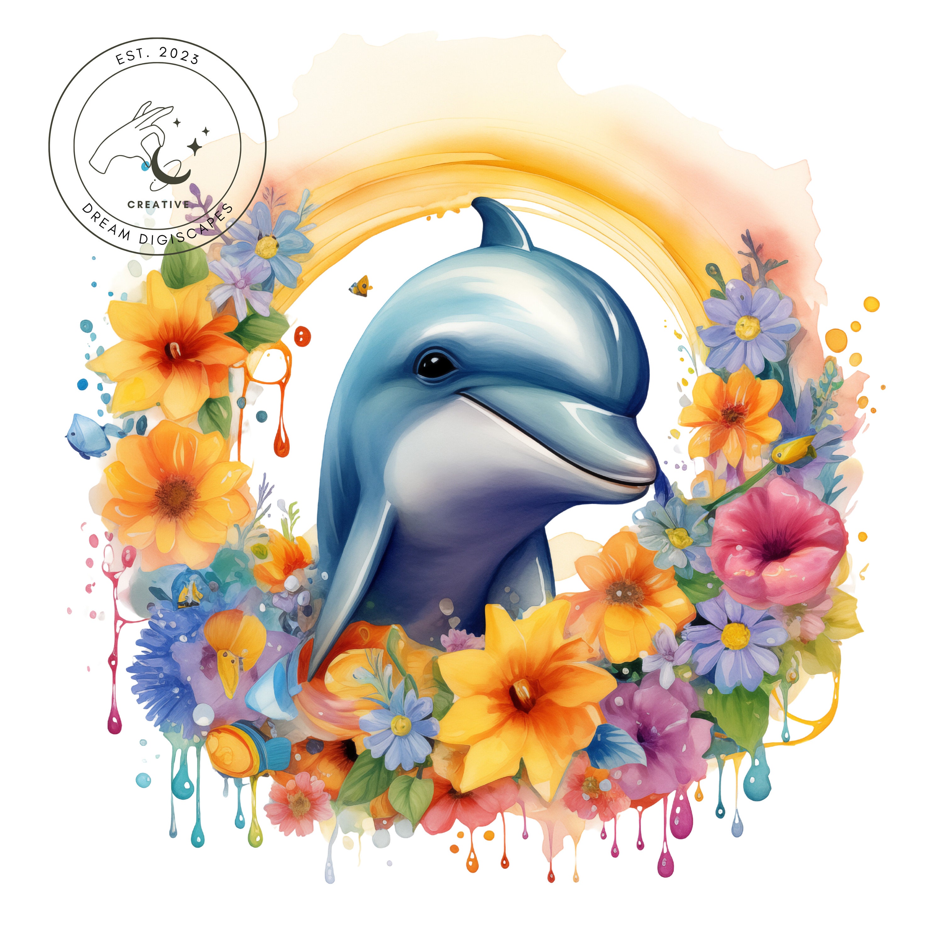 Watercolor Floral Dolphin Clipart | Sublimation Tumblers, Tshirts, Wall ...