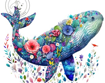 Whale Clipart, Sea Animals Clipart - Under the Sea Pngs, Watercolor Sea ...