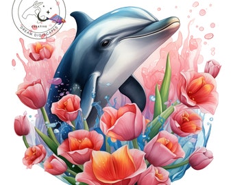 Watercolor Floral Dolphin Clipart | Sublimation Tumblers, Tshirts, Wall ...