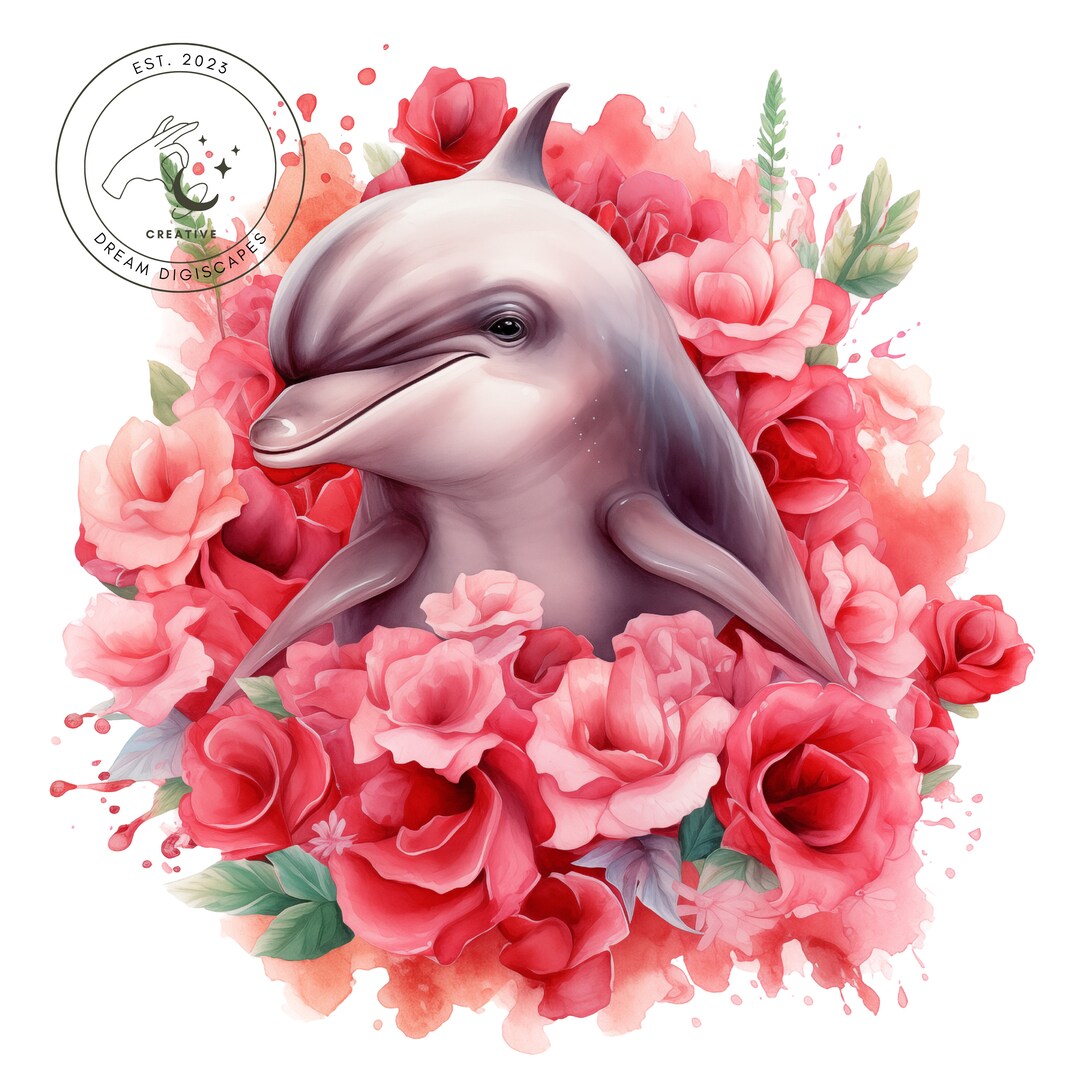 Watercolor Floral Art Dolphin Clipart | Sublimation Tumblers, Tshirts ...
