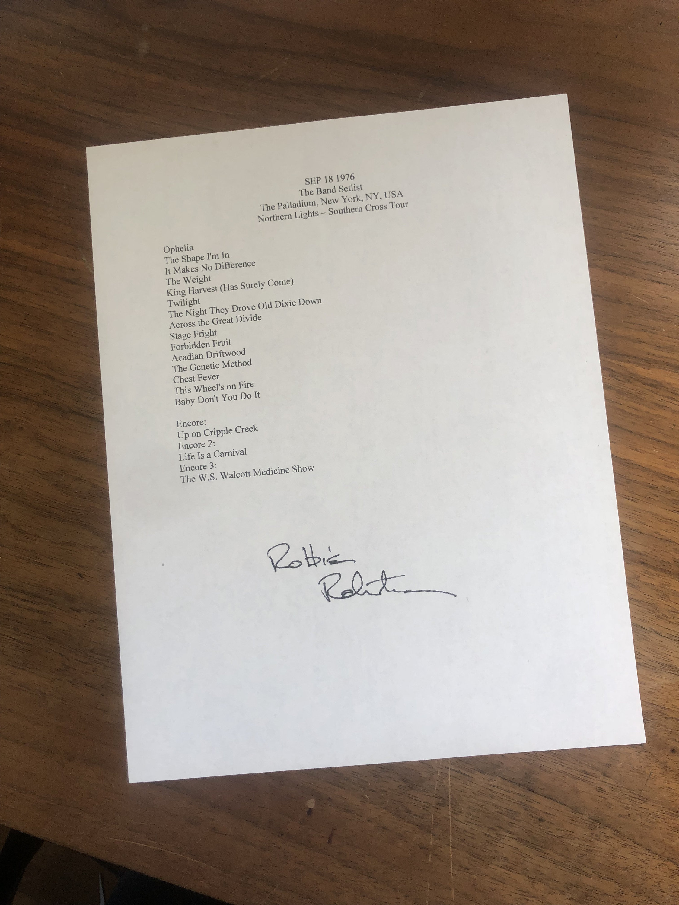 The Band Signed Reprinted Robbie Robertson Setlist 1976 Autograph RP - Etsy