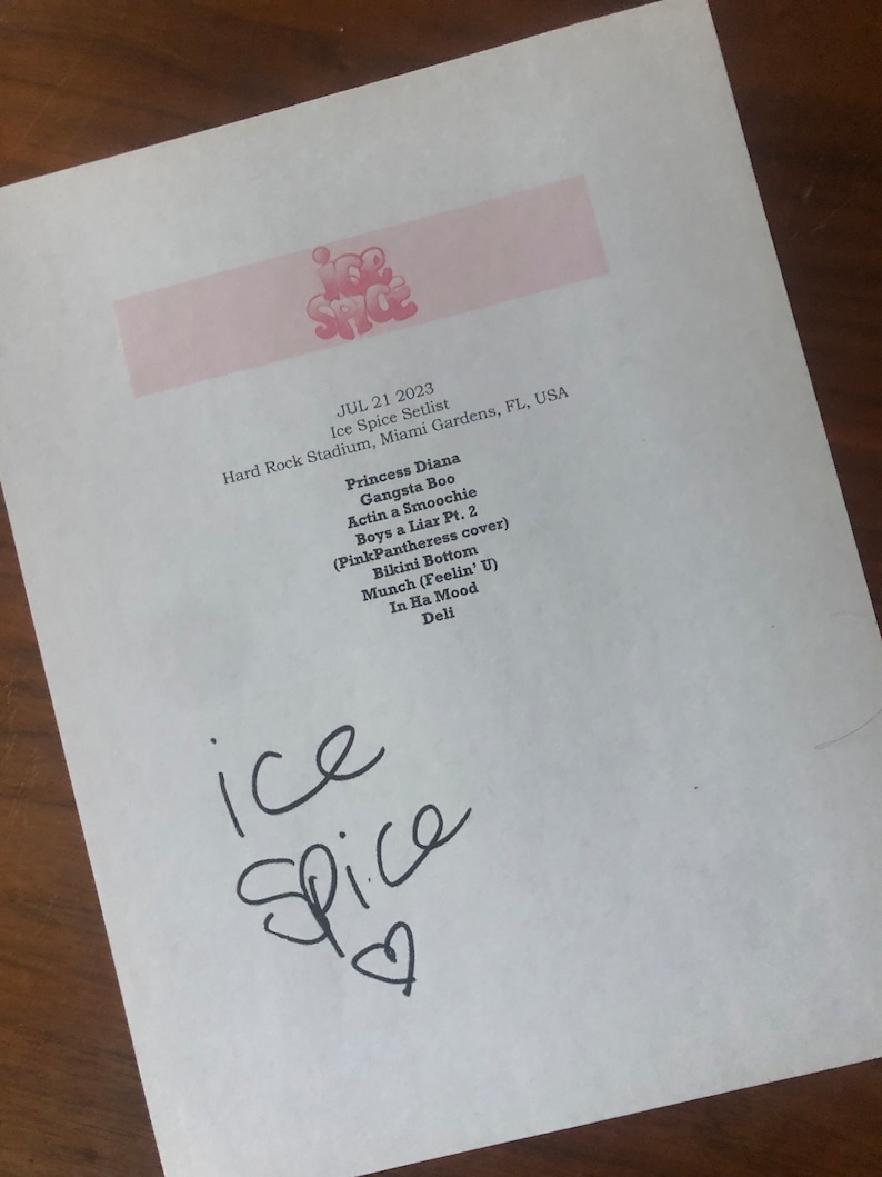 Ice Spice Signed Reprinted Setlist 2023 Autograph - Etsy