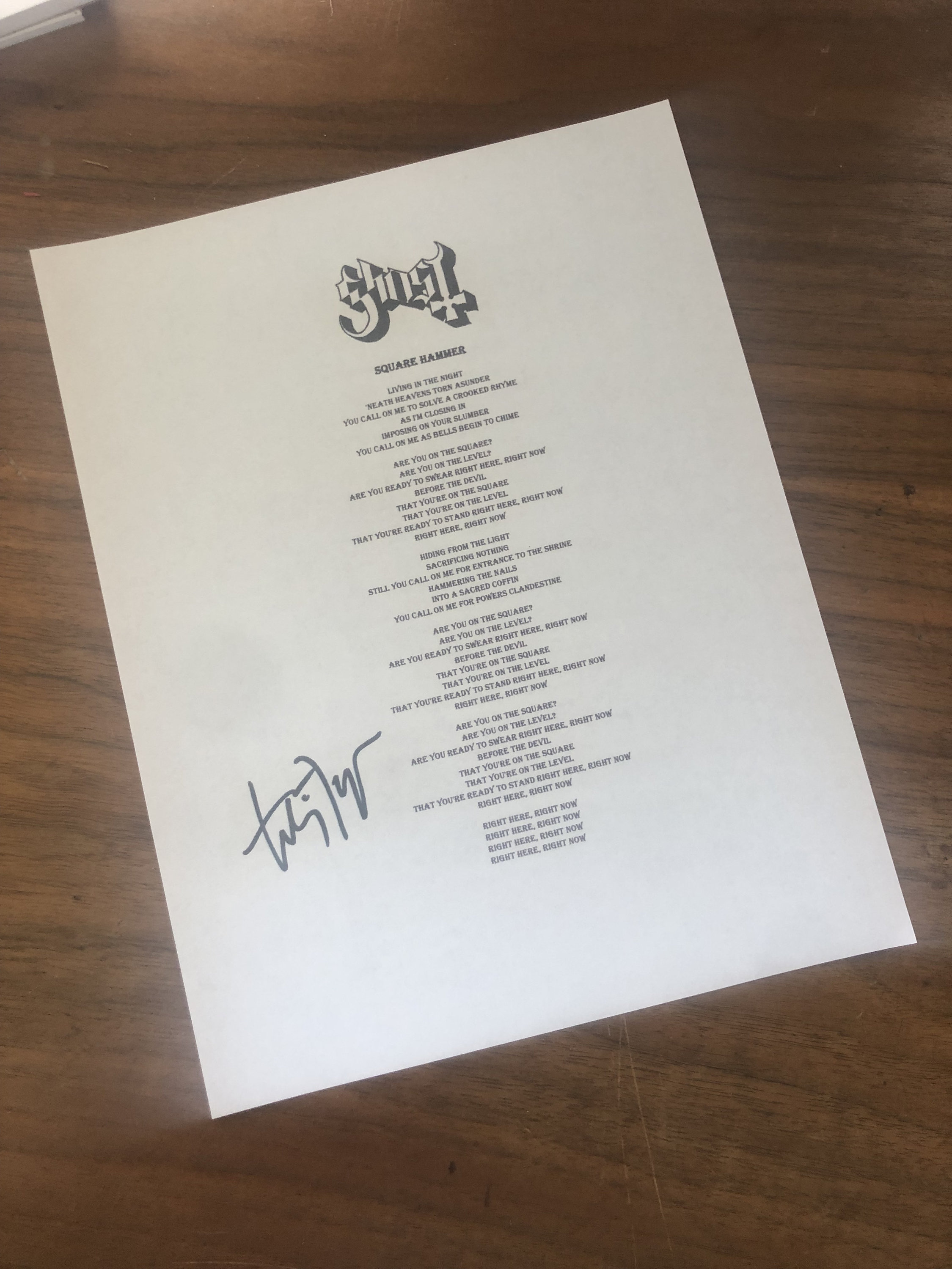 Ghost Lyrics Square Hammer Signed Tobias Forge Reprint Autograph - Etsy