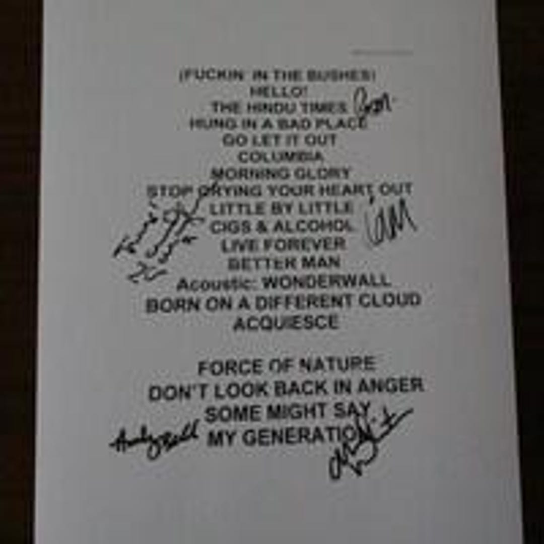 Oasis Signed Setlist From 2002 Noel and Liam Gallagher Reprint - Etsy