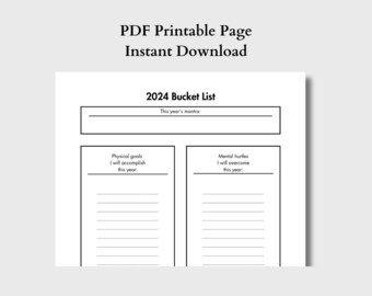 2024 Bucket List Challenge Printable 2024 Resolution Digital Tracker Minimalistic Yearly to Do ...