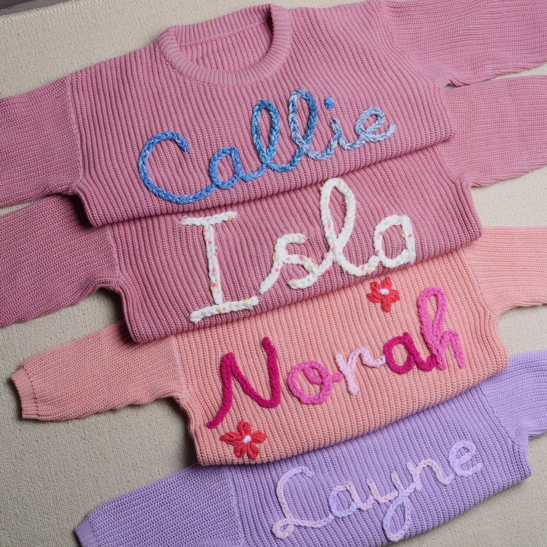 Custom Name Baby Sweater, Personalized Hand Embroidered Baby Sweater ...