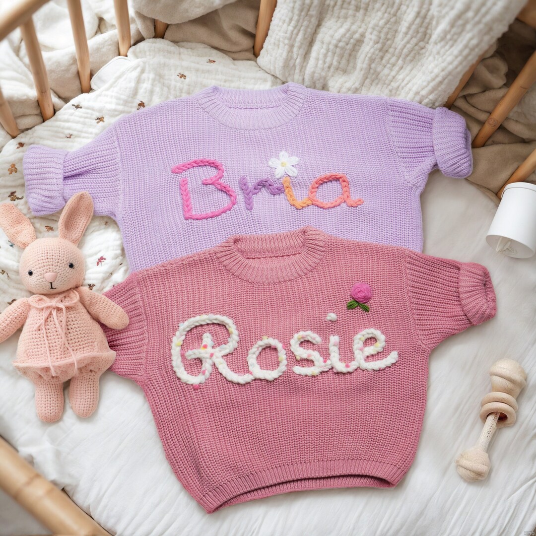 Personalized Baby Name Sweater,custom Hand Embroidered Baby Sweater ...