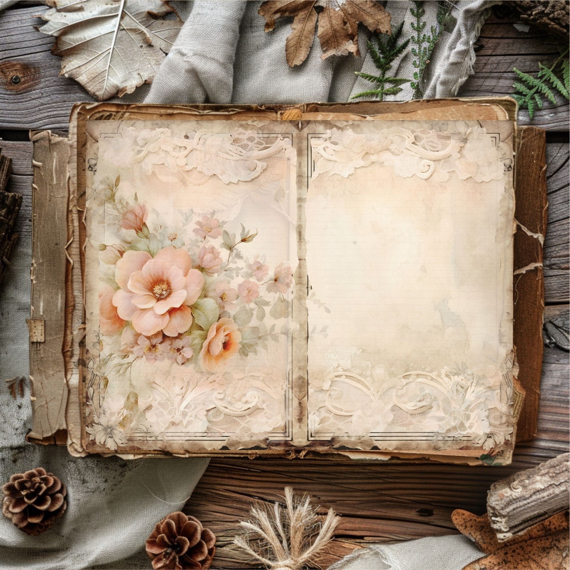 Shabby Chic Victorian Floral Junk Journal Paper, Floral 6 Digital ...