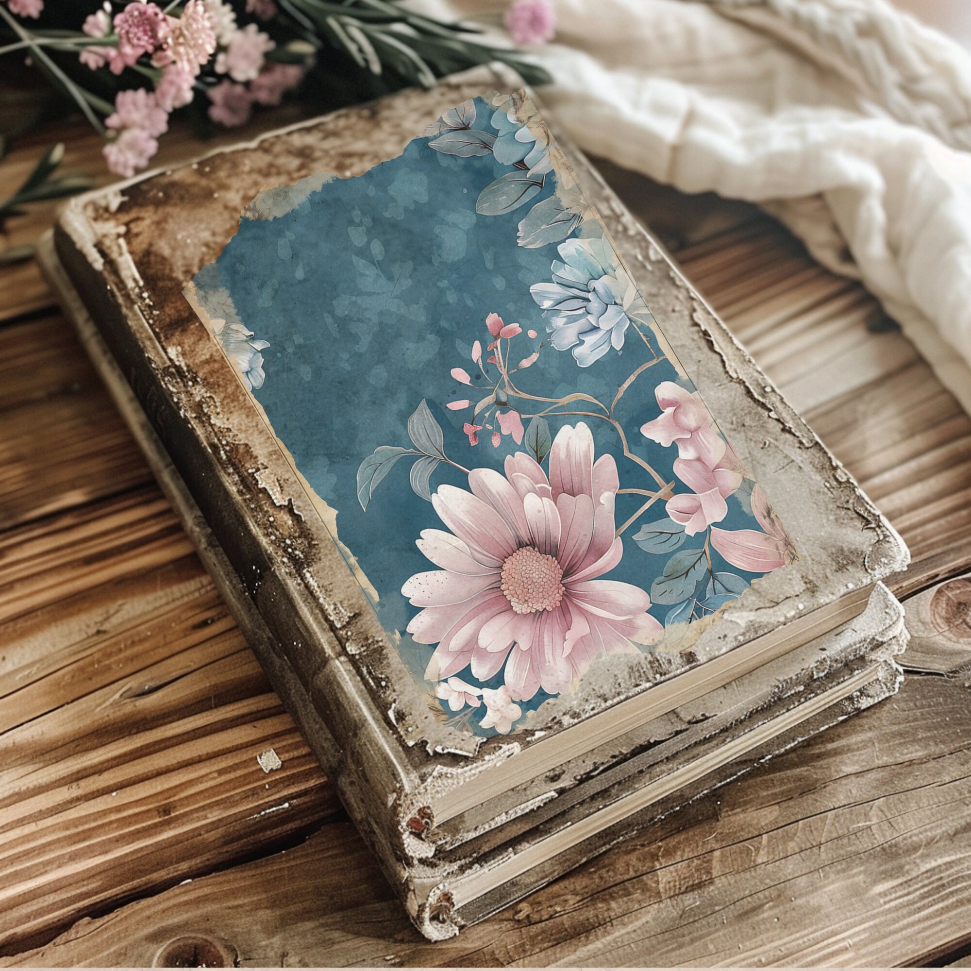 Dusty Blue and Pink Floral Junk Journal Paper, Floral 6 Digital Journal ...