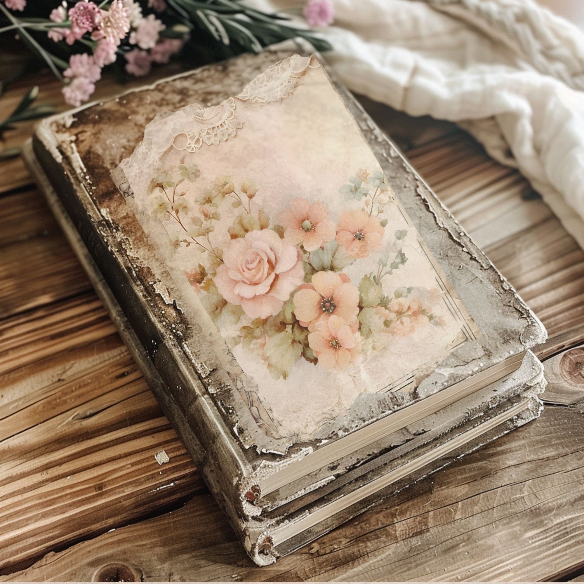 Shabby Chic Victorian Floral Junk Journal Paper, Floral 6 Digital ...
