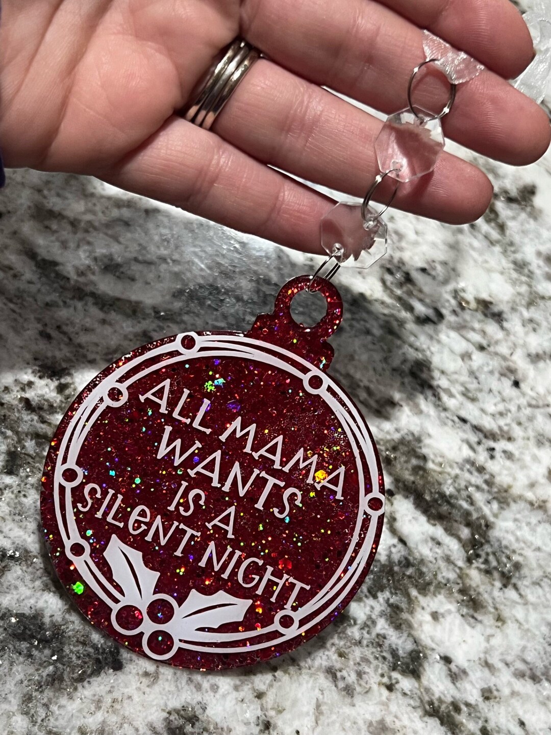 All Mama Wants is A Silent Night Red Glitter Holly Wreath Acrylic ...