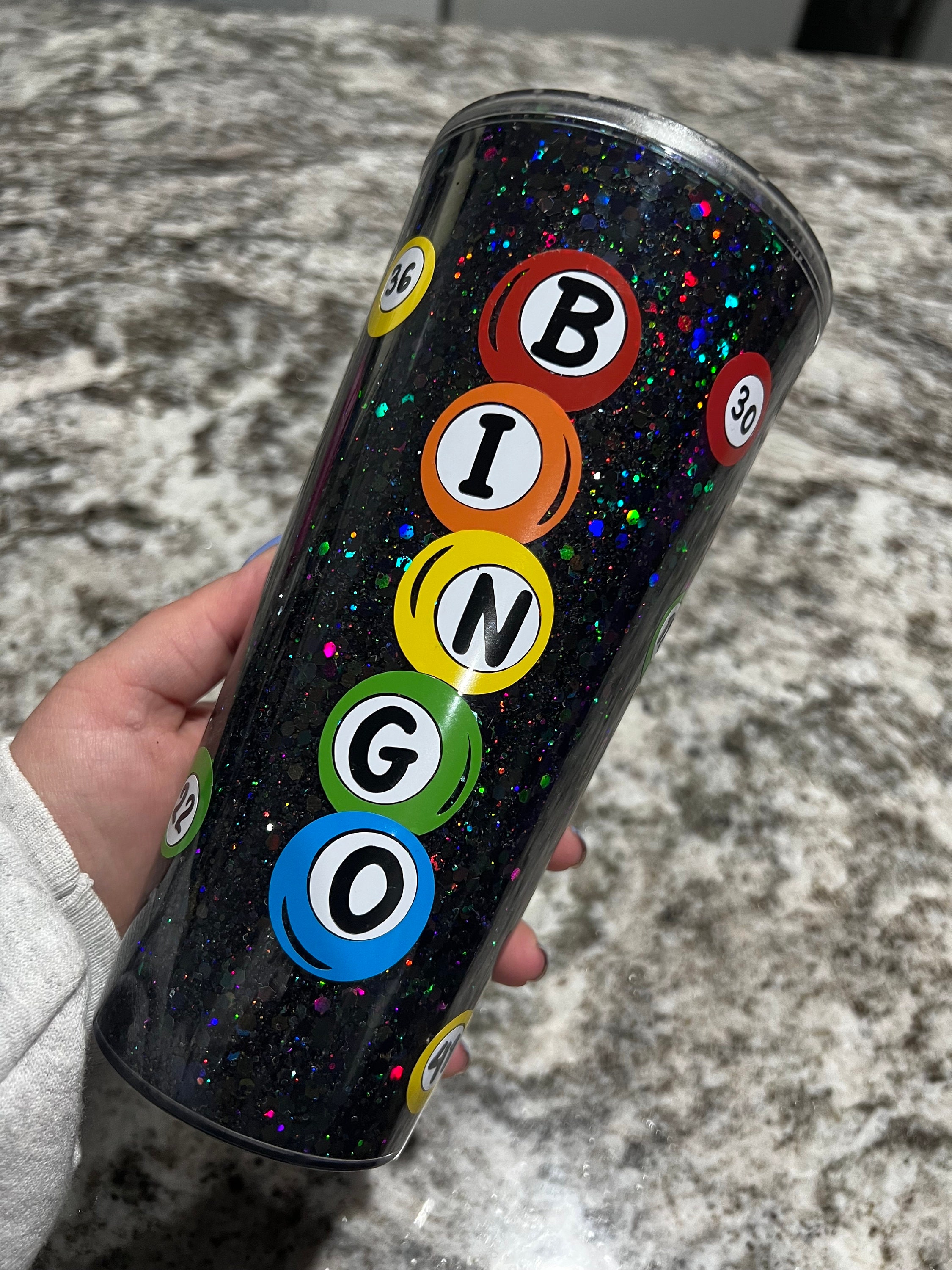 Customized Bingo Squad Bingo Balls Glitter 24 Oz Tumbler With ...