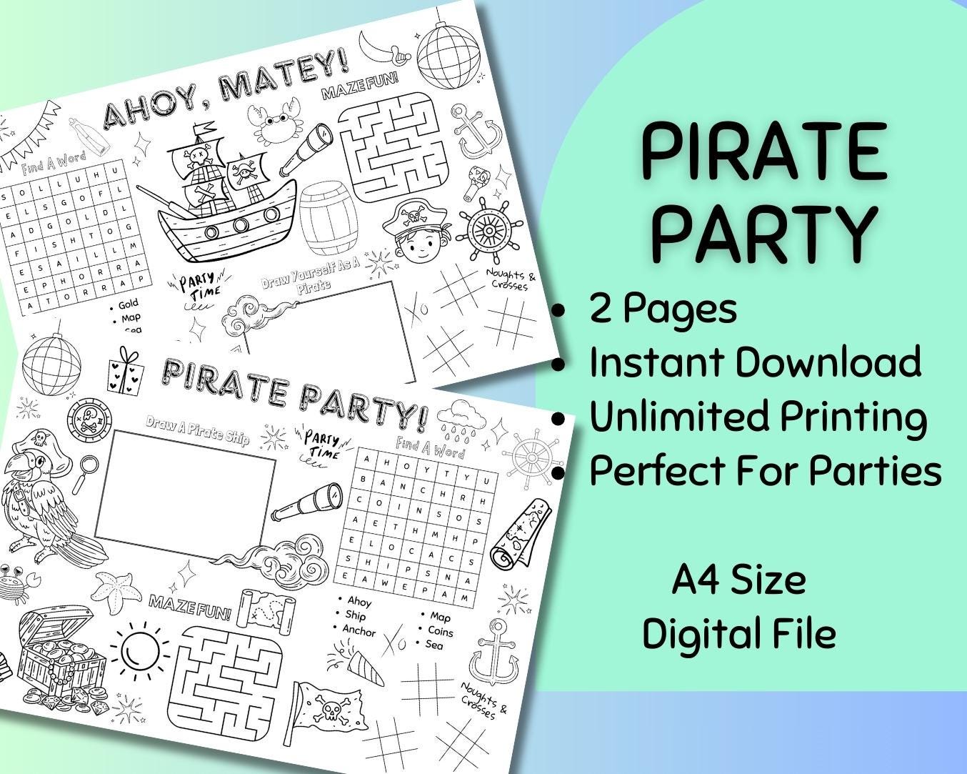 Pirate Party Activities Placemat for Kids Party | Kids Activity ...