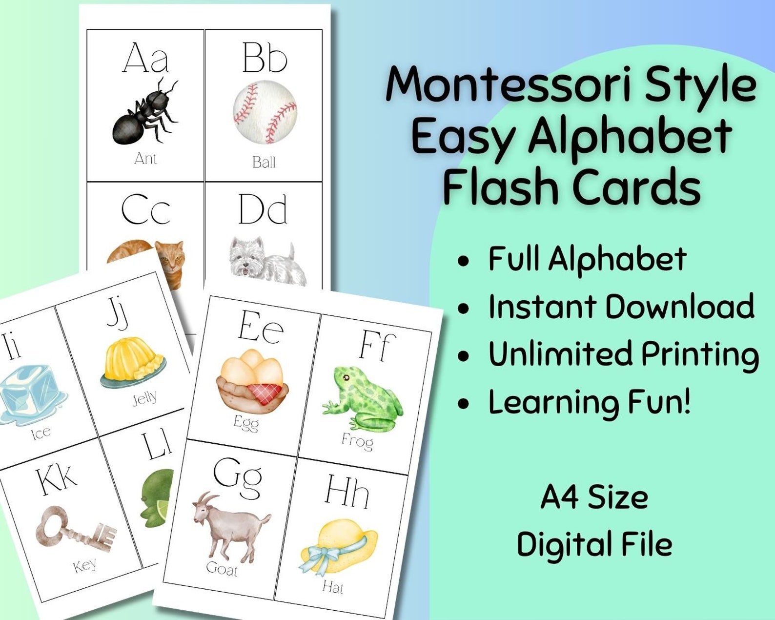 Easy Montessori Alphabet Cards | Instant Download | Montessori Learning ...