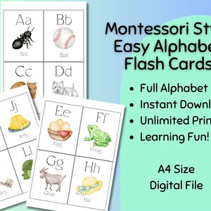 Easy Montessori Alphabet Cards | Instant Download | Montessori Learning ...